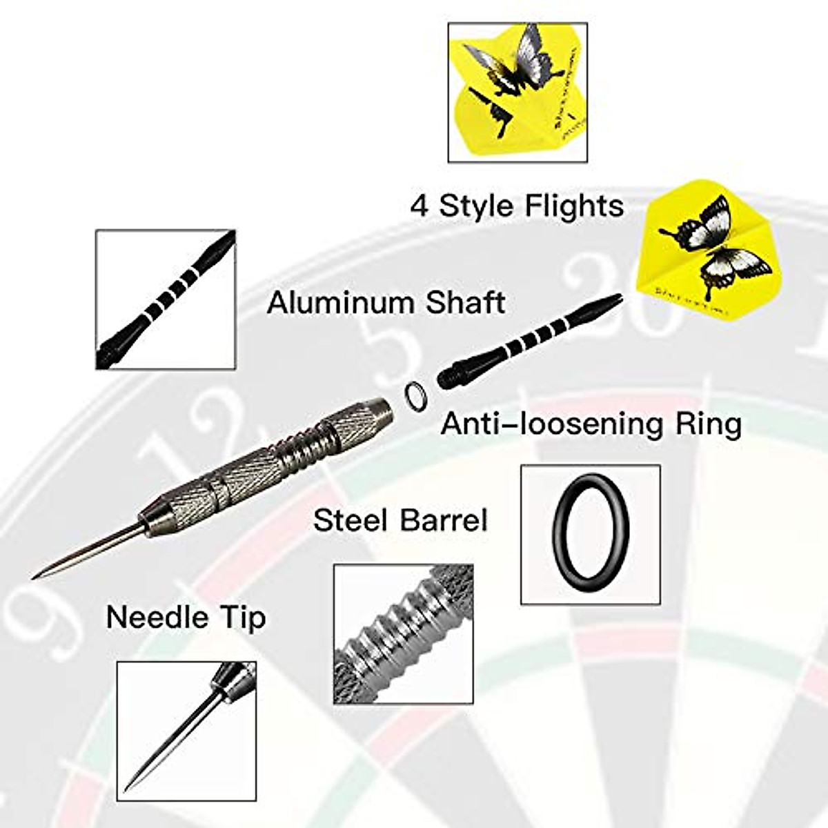 Rose Kuli Steel Tip Darts Steel Tip Set Professional Darts, 22 Grams Metal Tipped Darts with Aluminum Shafts and Brass Barrels, Extra Dart Flights, Dart Case