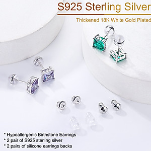 SMILEST Aquamarine Birthstone Earrings for Women, Sparkle Princess Cut Aquamarine March Birthstone Earrings 18K White Gold Plated Blue Aquamarine Jewelry March Birthday Gifts for Women Screw Back