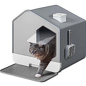 YITAHOME Extra Large Enclosed Cat Litter Box with Mat and Litter Scoop, Odorless Anti-Splashing XL Covered Hooded Cat Box, No Installation Needed