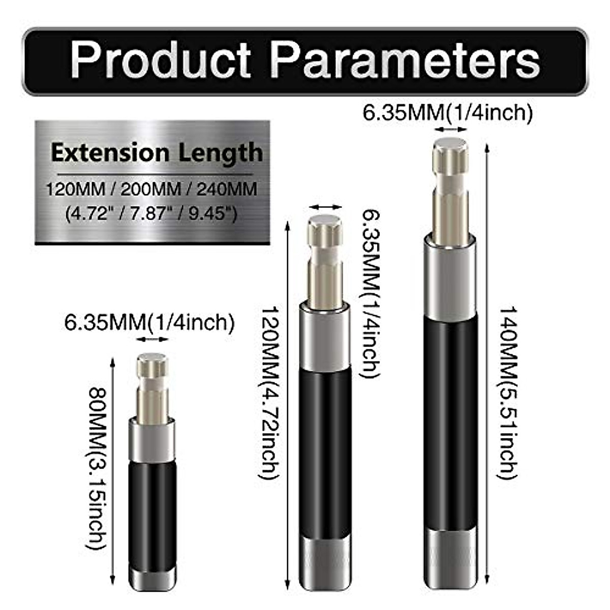 HOHXEN 3pcs 80/120/140mm 1/4" Hex Shank Bit Holder Extension Quick Change Screwdriver Connection Rod Adapter Sleeve