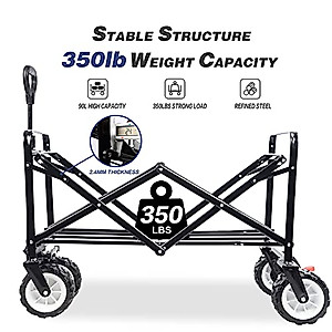 Collapsible Heavy Duty Beach Wagon Cart Outdoor Folding Utility Camping Garden Beach Cart with Universal Wheels Adjustable Handle Shopping (Green)