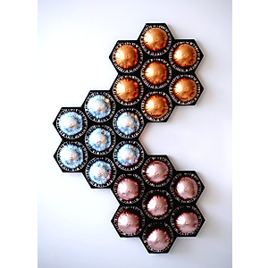 Hemiola Coffee Pod Holders, Honeycomb Capsule Organizer Set Intended for Nespresso Vertuoline Pods, Fridge and Wall Mount, Magnetic and Foam Tape Included, Pack of 3, Holds Up to 21 Pods