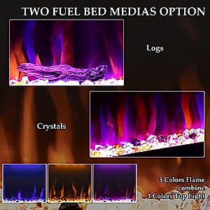 Dreamflame Modern Electric Fireplace 50inch, Recessed & Wall Mounted Fireplace Electric, Realistic Flame Effect and Heat Up Fast with Low Noise, Thermostat& Timer, 750W/1500W, Black