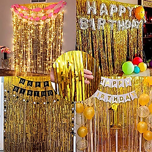 Dazzle Bright Backdrop Curtain, 3FT x 8FT Metallic Tinsel Foil Fringe Curtains Photo Booth Background for Baby Shower Party Birthday Wedding Engagement Bridal Shower (2, Gold)