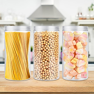 EATHEATY 6 Pack 46oz/1360ml Large Plastic Jars with Lid, Wide Mouth Empty Clear PET Storage Containers with Lid, Tall Plastic Candy Cylinder Storage Jars for Dry Food, Peanut, Powder, Kitchen, Snacks