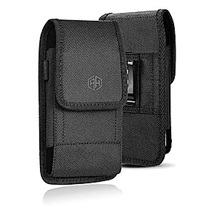 AH Military Grade Cell Phone Pouch Clip Holster Holder w/Belt Loop for iPhone 8 Plus 13 Pro Max 15 Plus, S24 Ultra Nylon Canvas Construction Cell Phone Holsters Fits Cell Phone w/Otterbox (Large)