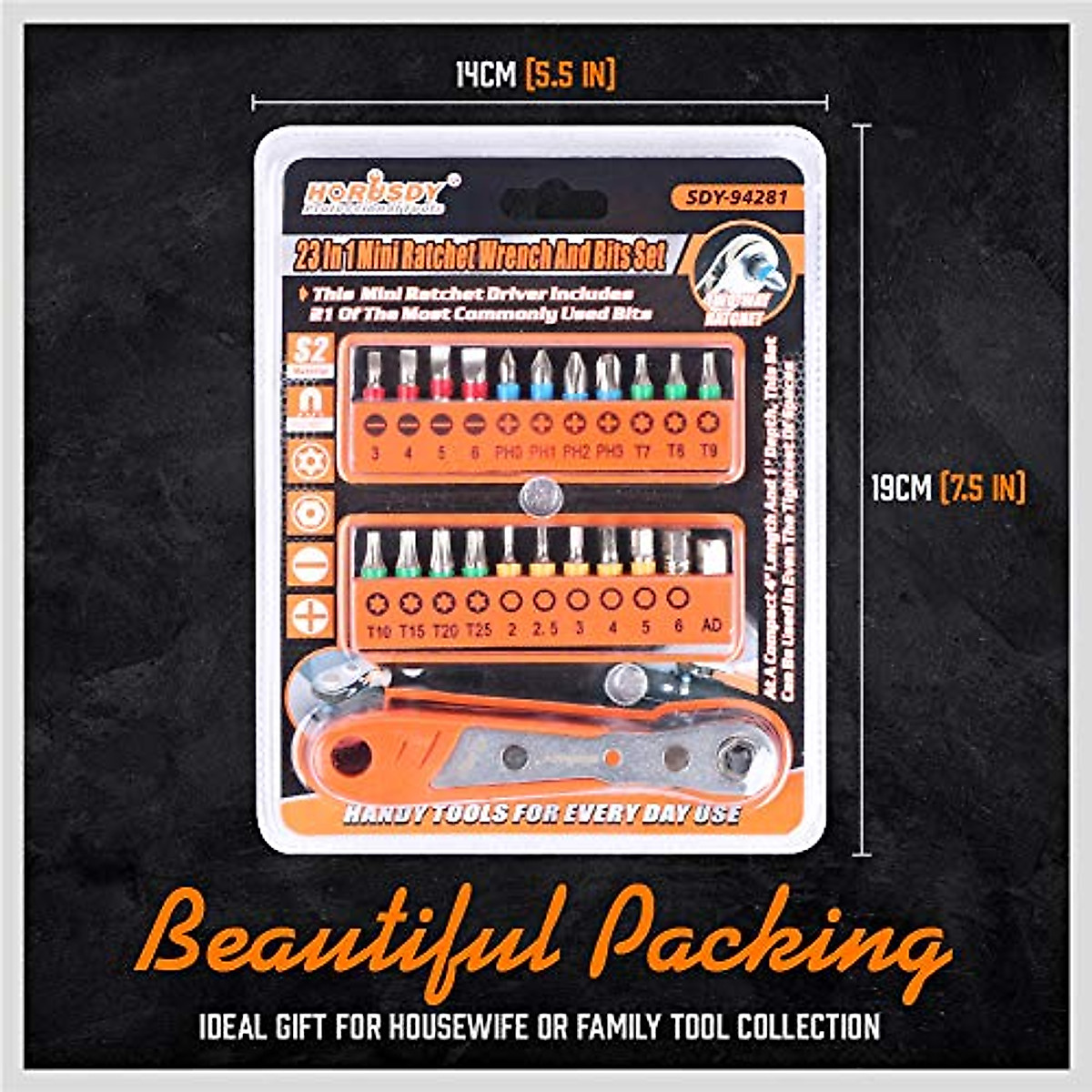 SEDY 21-Piece Mini Ratchet Driver Set, Orange, S2 Alloy Steel