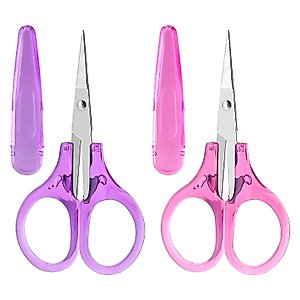2 PCS Small Scissors All Purpose Kid Scissors with Protective Cover Mini Craft Scissors Precision Straight Fine Tips Design for Scrapbooking Paper Cutting Sewing Crafting Quilting (Pink, Purple)