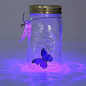 NC Butterfly in a Glass Jar, Hsxxf LED Lamp Jar Animated Butterfly in A Jar Tap to Activate Gift Decoration (Blue)