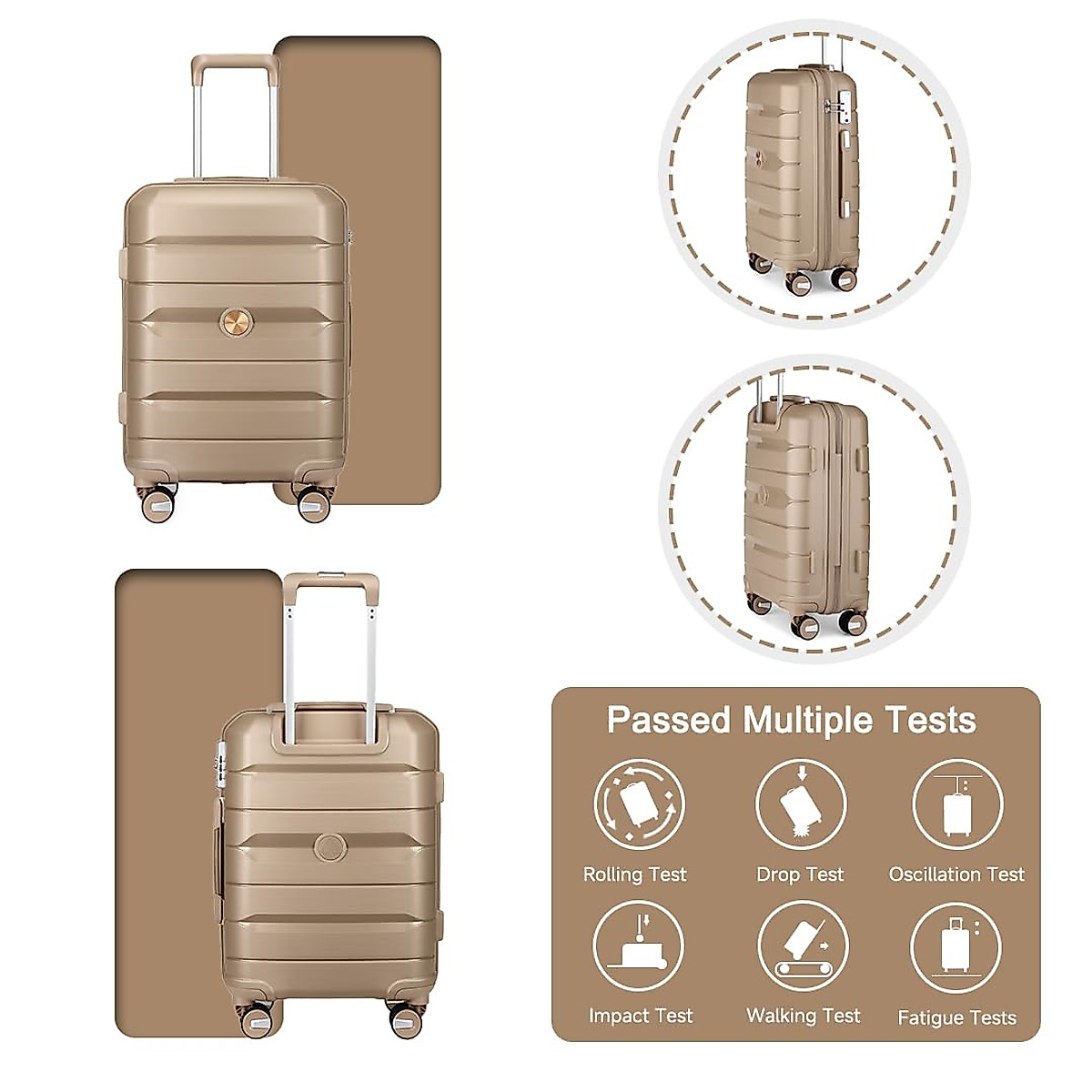 Somago Luggage Sets and Packing Cube Travel Set Lightweight Hardside Polypropylene Suitcases with Double Spinner Wheels and TSA Lock,Noble Golden