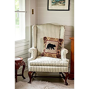 Chandler 4 Corners Artist-Designed Northwoods Bear Hand-Hooked Wool Decorative Throw Pillow (18” x 18”) Wildlife Pillow for Couches & Beds - Easy Care & Low Maintenance Nature & Wilderness Pillow