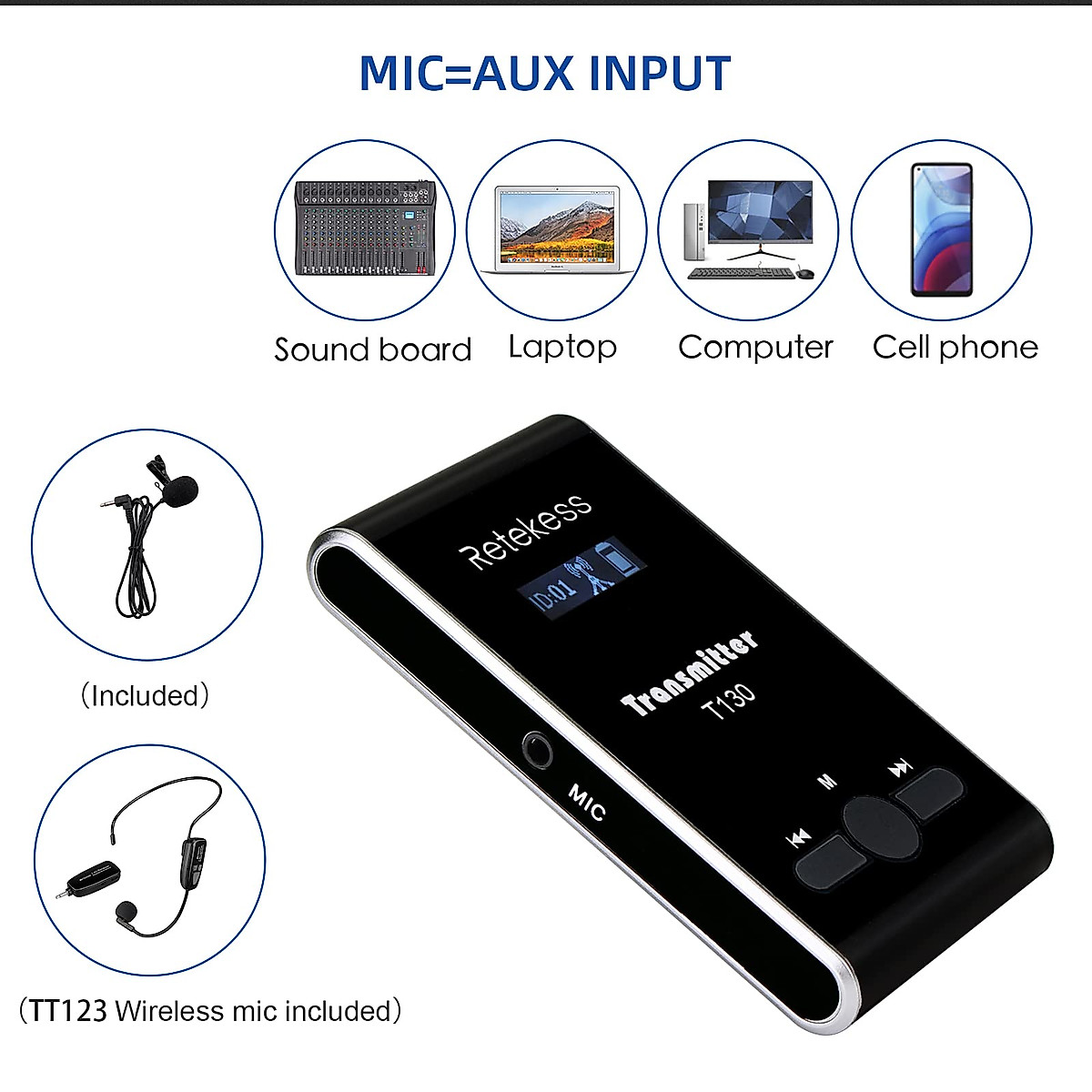 Retekess T130 Tour Guide System, Tour Guide Headsets with 2 Wireless Mic, 32-Slot Charge Case, Assistive Listening System for Church,School(2 Transmitters 30 Receivers)