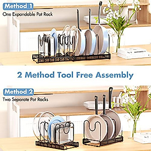 Felibeaco Expandable Pot & Pan Organizers Rack with 10+Dividers, Adjustable Pans & Pots Lid Organizer Holder Rack for Cabinet, Kitchen, Counter, Black