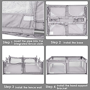 Costzon Baby Playpen, Extra Large Playard for Babies, Infant Safety Gates Indoor Outdoor, Children's Fences with Anti-Slip Suckers/Gates/Breathable Mesh Walls (75'' x 59'' x 27.5'', Grey)