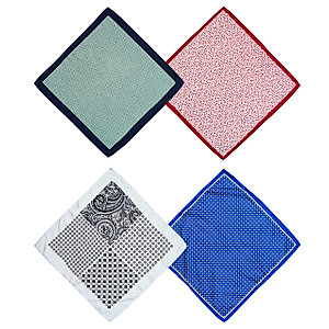 ZENXUS Printed Pocket Squares 8-Pack, plus 3 Folds Holder, Penetrating Printed Men's Handkerchiefs, Sewn by Hand