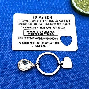 Engraved Wallet Insert Card for Son from Mom, Inspirational Gifts for Son, Son Wallet Card Gifts, Stainless Steel Son Birthday Card, Graduation Gifts Christmas Deployment Gifts for Son