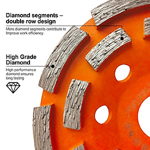 FEWELL 4 1/2” Concrete Grinding Wheel, Double Row Diamond Cup Wheel with 7/8” Arbor for Polishing and Grinding Concrete Surface Brick Stone Marble Cement Granite