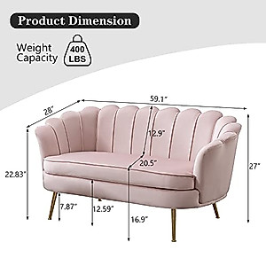 QHITTY Velvet Loveseat, 58'' Velvet Sofa Accent Couch Settee Upholstered Chair, 2 Seater Small Loveseat for Small Spaces, Living Room (Pink)