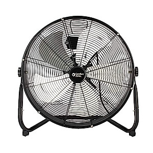 Comfort Zone CZHV20S 20” 3-Speed High-Velocity Slim Industrial Drum Fan, All-Metal Construction, 180-Degree Adjustable Tilt, Large Knobs to Lock Tilt Angle, 5-Aluminum Blades, and Carry Handle, Black
