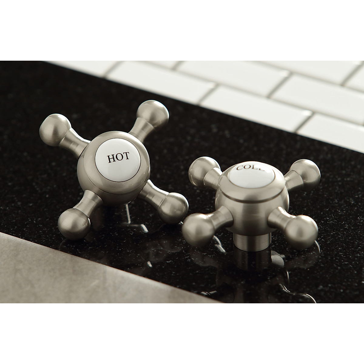 Kingston Brass KS4468BX Metropolitan Widespread Lavatory Faucet with Metal Cross Handle, Brushed Nickel,8-Inch Adjustable Center