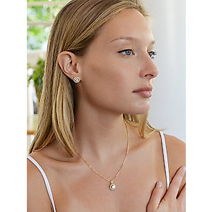 Mariell Bridal Wedding Necklace Set, Cubic Zirconia Pendant Necklace and Stud Earrings, Gold Jewelry Set