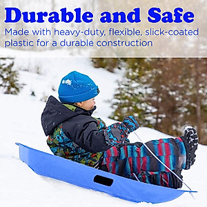 Slippery Racer Downhill Sprinter Flexible Kids Toddler Plastic Cold-Resistant Toboggan Snow Sled with Pull Rope and Handles -35 Inch (BLUE)