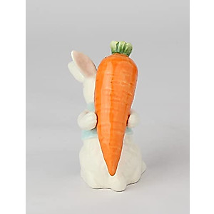 Fine Ceramic Spring Easter Buny carries Carrot Salt & Pepper Shakers Set, 3.75" H
