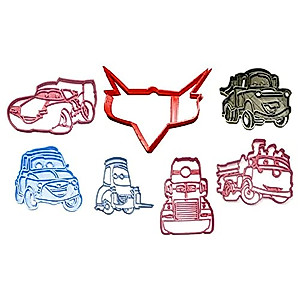 YNGLLC CARS LIGHTNING MCQUEEN TOW MATER MACK GUIDO DOC ANIMATED CARTOON SET OF 7 COOKIE CUTTERS 3D PRINTED MADE IN USA PR1552 Multicolor