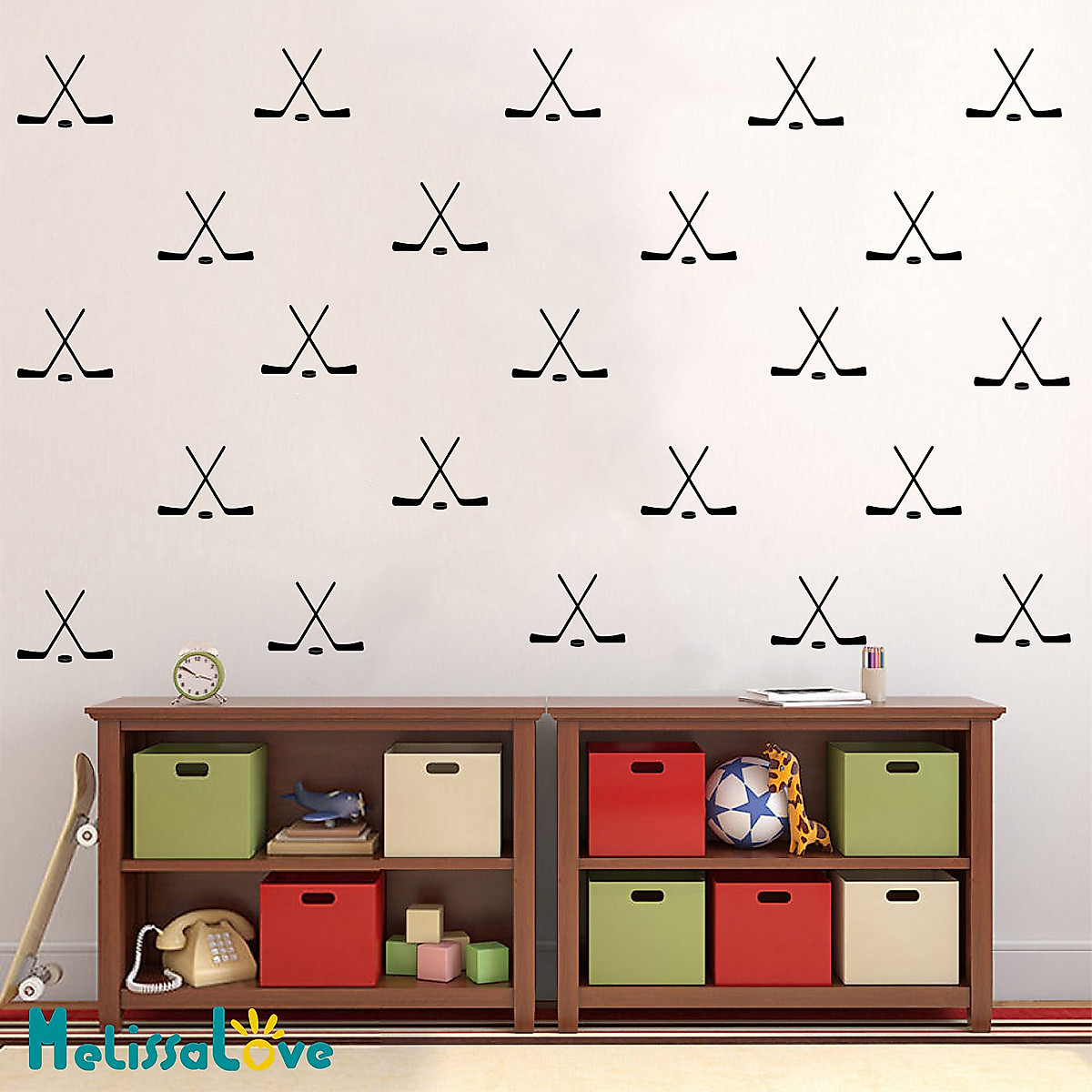 36pcs/Set Hockey Cross Sticks Pattern Vinyl Wall Decal for Kids Room boy Bedroom Sticker Baby Nursery Wall Art Mural YA198 (Black)