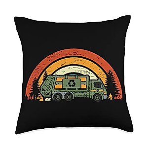 Garbage Truck Designs Retro Garbage Truck Waste Can Trash Collector Throw Pillow, 18x18, Multicolor