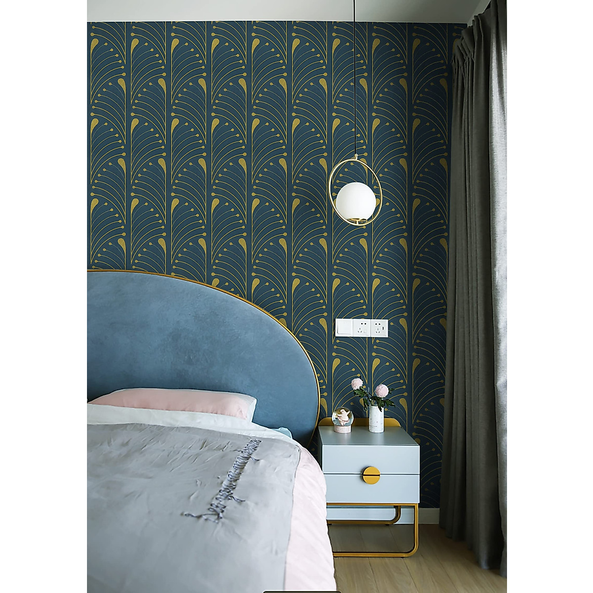 Peel and Stick Wallpaper Gold and Blue Wallpaper Stripe Contact Paper Geometric Removable Self Adhesive Wallpaper for Walls Bedroom Home Decoration Vinyl Rolls 17.3''x118.1''