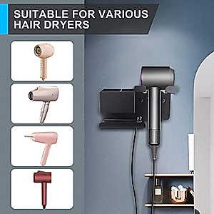 Hosoncovy Metal Hair Dryer Wall Mount Holder Hair Dryer Wall Hanger Toiletries Wall Storage Electric Shaver Wall Mount for Dyson Supersonic Hair Dryer,Universal for Hair Dryer (Black)