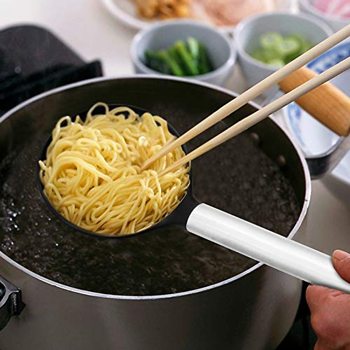 KUFUNG Silicone Slotted Spoon, Stainless Steel Handle Seamless & Nonstick Kitchen Ladles, BPA-free & Heat resistant up to 480°F, Silicone Non-Stick Kitchen Cooking Utensils Baking Tool (Black)