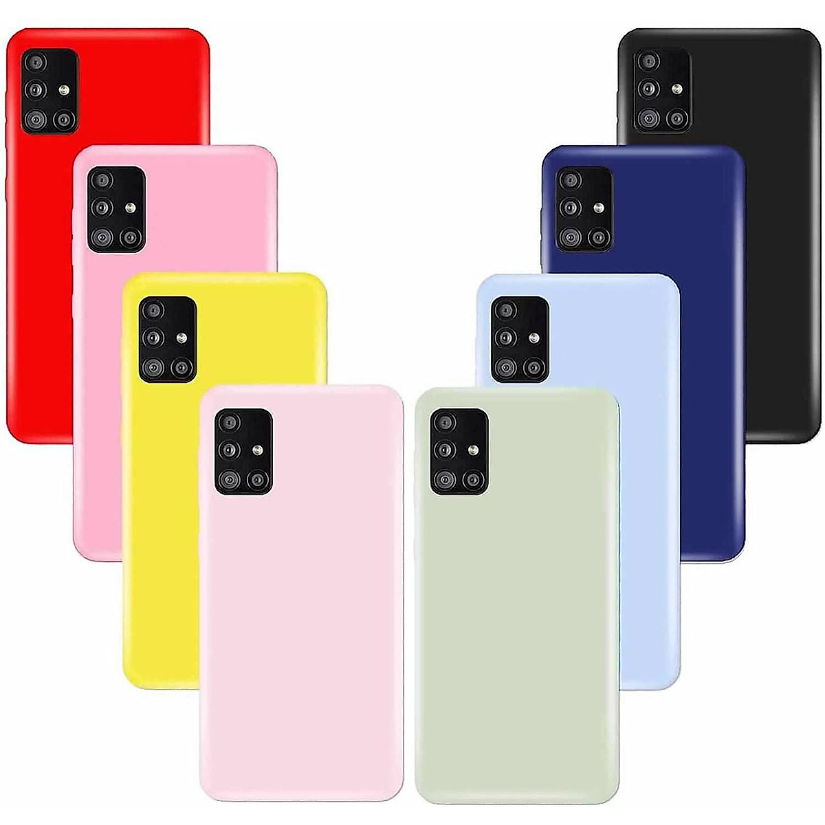 (8 Pack) for Samsung Galaxy A71 5G Case [NOT for Verizon A71 5G UW],Soft Silicone Gel Bumper Phone Case Shockproof Cover for Samsung A71 5G, Red, Light Pink, Yellow, deepPink,Green,Purple,Blue, Black