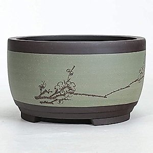 UimimiU Creative Ceramic Planter Clay Purple Flower Pot Bonsai Plant Ceramic Pot Flowerpot Single Indoor Bonsai Pot Style Chinese Large Interior Plants ( Color : Green , Size : 21x12cm )