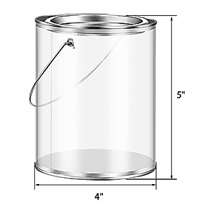 Clear Paint Cans Paint Bucket with Metal Lids and Handle Decorative Clear Plastic Bucket Storage Paint Can Plastic Paint Can Containers (12 Pack, 5 Inch Tall)