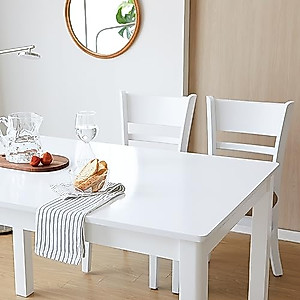 Livinia 4 Piece Cabin Wooden Dining Room Table Set with 2 Ladder Back Chairs and Bench (White)