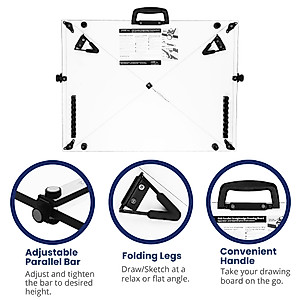 Pacific Arc Table Top Drawing Board with Parallel Bar, White, 30 inches by 42 inches