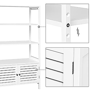 SONGMICS Bathroom Cabinet, Bathroom Storage Cabinet with 3 Shelves and Double Doors, Free-Standing, Bamboo, 11.8 x 27.6 x 47.2 Inches, White UBCB010W01