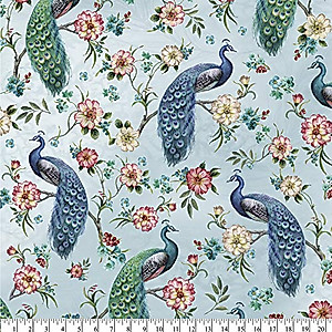 Floral Peacock Blue Cotton Fabric by The Yard