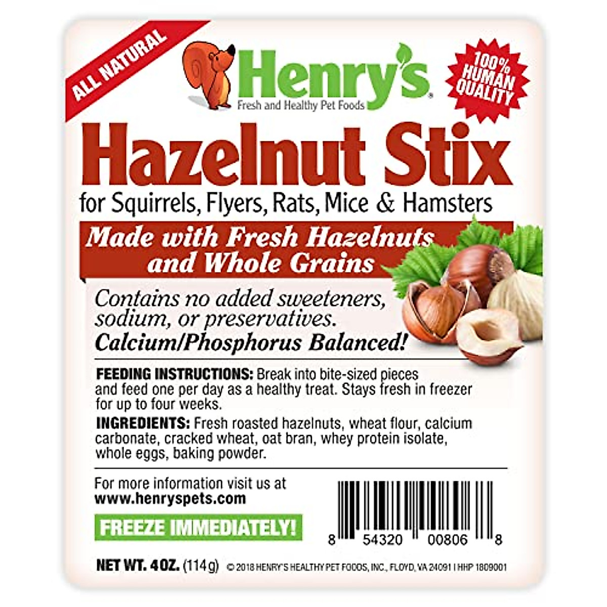 Henry's Hazelnut Stix - The Only Squirrel and Hamster Treat Baked Fresh to Order (4 oz (2-Pack))