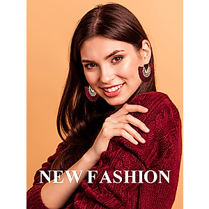 12 Pairs Statement Tassel Earrings Hoop Tassel Earrings Bohemian Geometric Handmade Earrings for Women(Stylish Style)