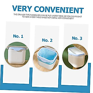 FONDOTIN Under Desk Drawer Trash Snack Container Desktop Garbage Basket Waste Bin for Office Dining Table Hidden Rubbish Can Office Trashcan Trash Can Bins Desktop Waste Bin Blue Plastic
