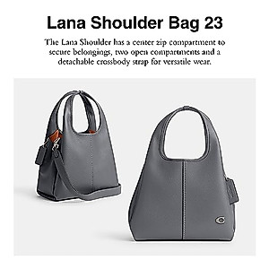 COACH Polished Pebble Leather Lana Shoulder Bag 23, Grey Blue