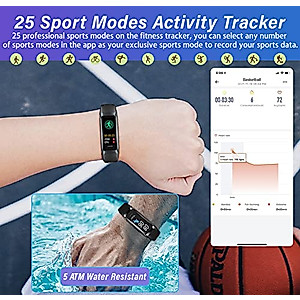 Slim Fitness Tracker for Women Men, 1.1" AMOLED Screen Fitness Watch, 24/7 Heart Rate /Blood Pressure /SpO2 /Sleep Monitor, 5 ATM Waterproof Step Calorie Counter Sports Band for iOS Android