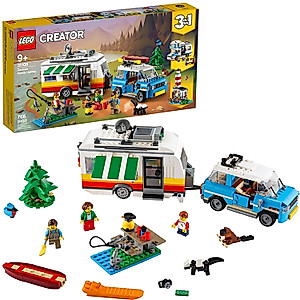 LEGO Creator 3in1 Caravan Family Holiday 31108 Vacation Toy Building Kit for Kids Who Love Creative Play and Camping Adventure Playsets with Cute Animal Figures (766 Pieces)
