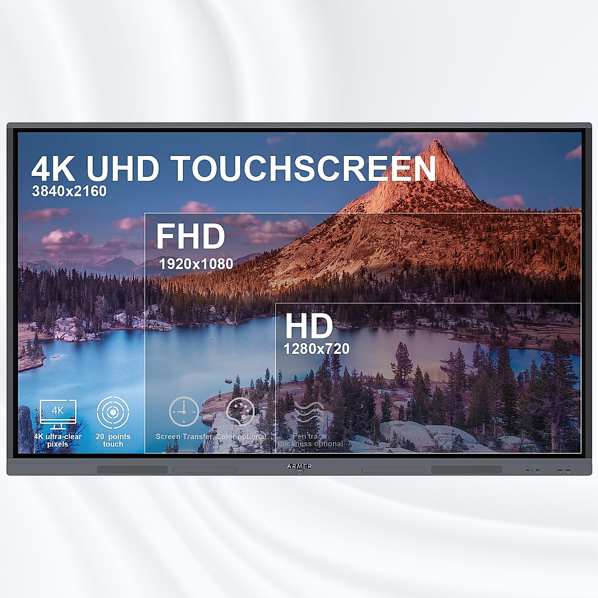 Armer 65'' Smart Board 4K UHD Touchscreen Interactive whiteboard for Classroom and Office, Built in Dual System Robust App Ecosystem for Collaboration(Wall Mount Included)
