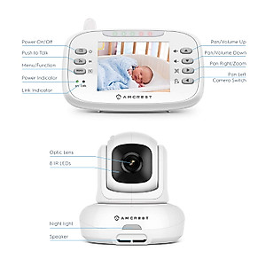 Amcrest AC-2 Video Baby Monitor with Camera and Audio, 3” LCD Display, Two-Way Audio, Temperature and Voice/Audio Alarm, VOX Mode, Pan/Tilt/Zoom Security Camera, Night Vision, 980ft Transmission Range