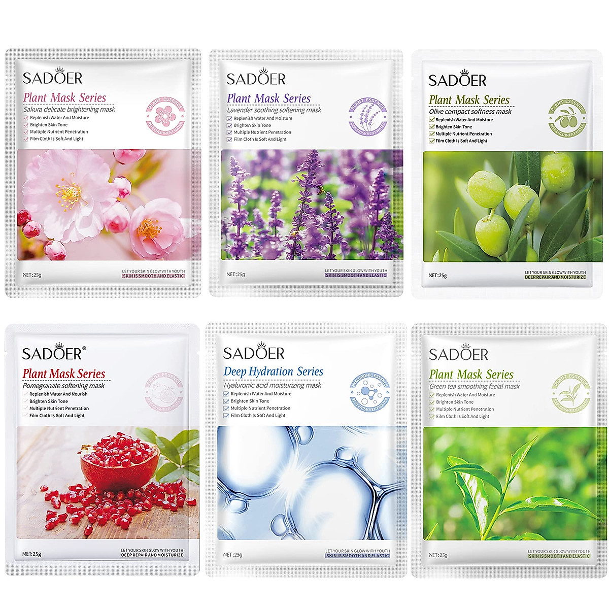 M J JOMAY 18 Combo Pack Natural Essence Full Face Facial Mask, Acne-Removing, Hydrating, Nourishing Skin Mask for Women and Men, Different Essence Combination Set