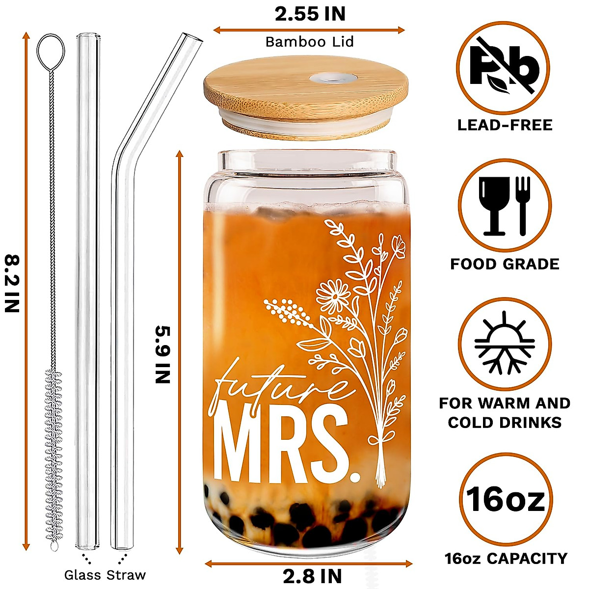 HEXMOZ Bride To Be Gifts - Engagement Gift, Fiance Gifts for Women - Engaged Gifts for Her, Couple - Future Mrs Gifts - Bridal Shower Gifts, Bride Gifts, Bachelorette Party Favors Decor - Glass Cup